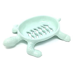 Urban Garage Market UGM Heavy Duty Cast Iron Turtle Soap Dish Holder - Seafoam Green Tortoise Shape - Kitchen Bathroom Laundry Soap Tray - Decorative & Hygienic Soap Container