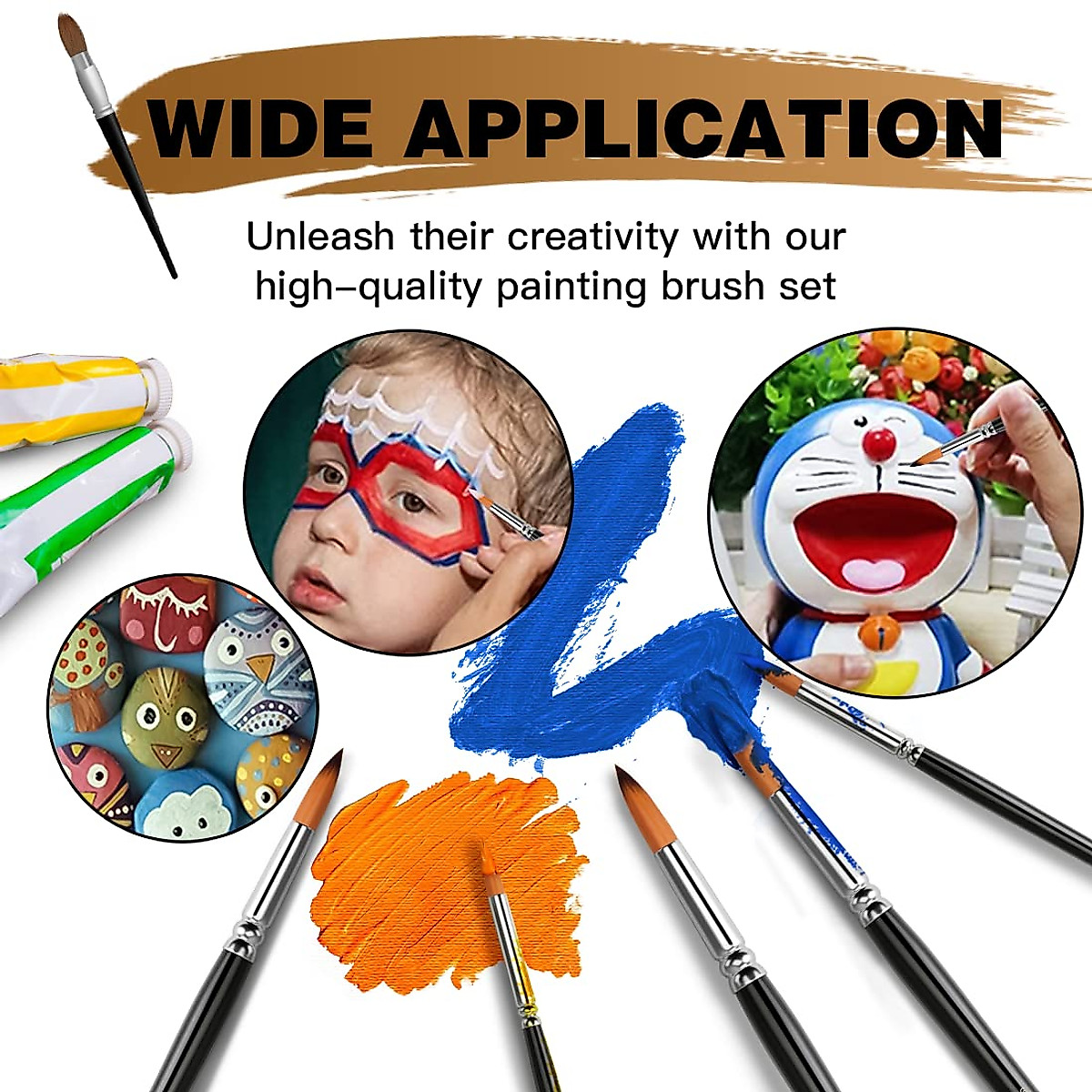 Artist Watercolor Paint Brushes Professional Set, 9pcs Round Point Tip Nylon Hair Long Handle Watercolor Brushes, Detail Paint Brushes for Watercolor, Acrylic, Oil