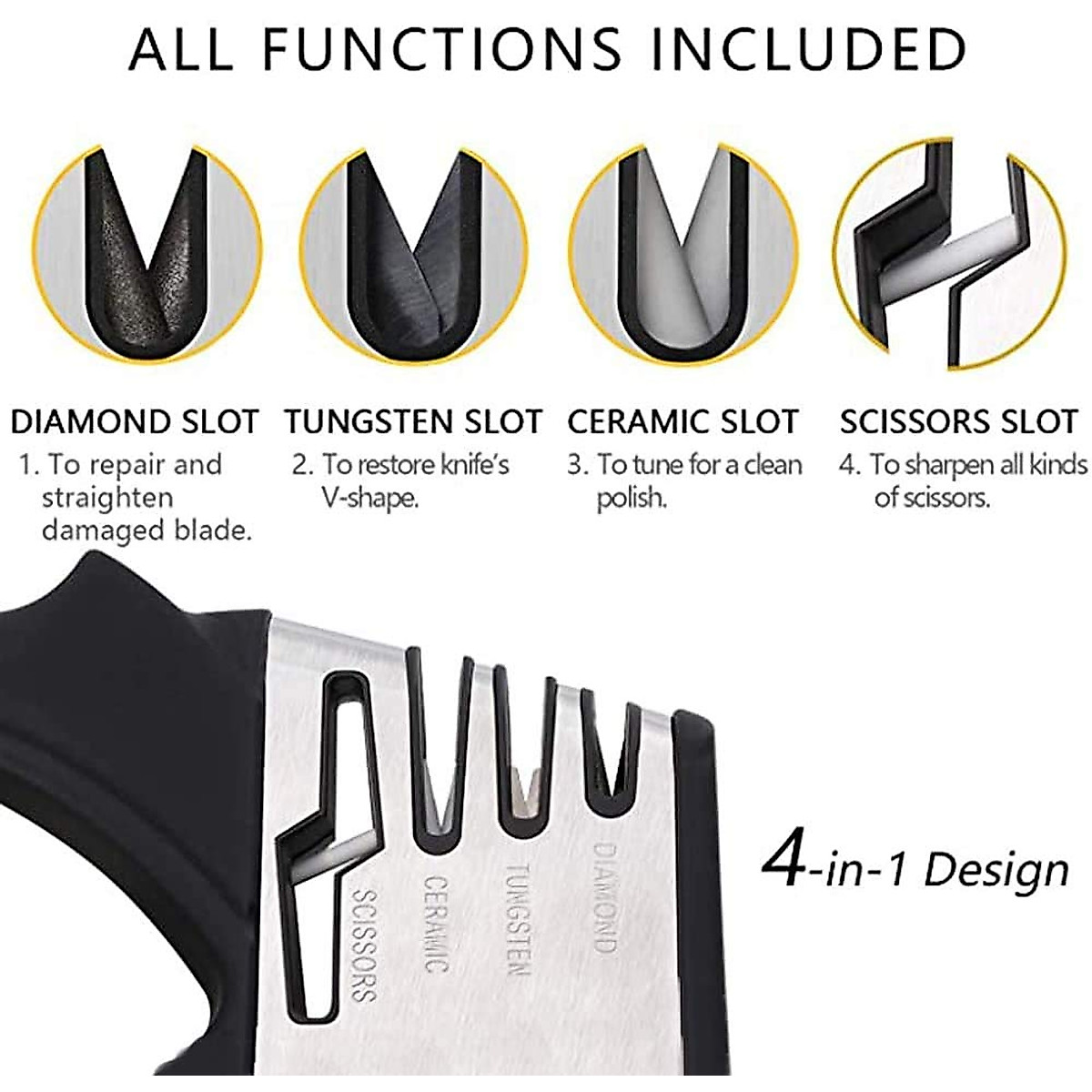 4 Stage Manual Kitchen Knife Sharpener - XPANON Professional Stainless Steel Chef Knives Sharpener with Scissors Sharper, Easy to Use for Kitchen, Camping & Hiking