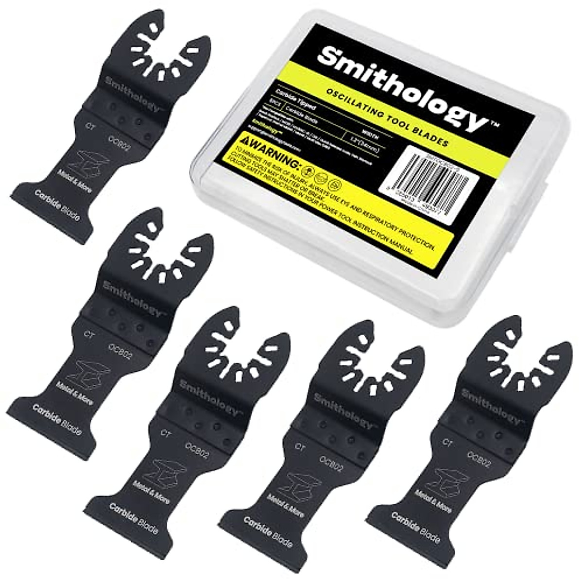 Smithology Carbide Oscillating Saw Blades – 5 Pcs Metal Cutting Multi Tool Blades for Hard Metal, Nails, Screws, Carbide Oscillating Tool Blades, SMTOCB02-5