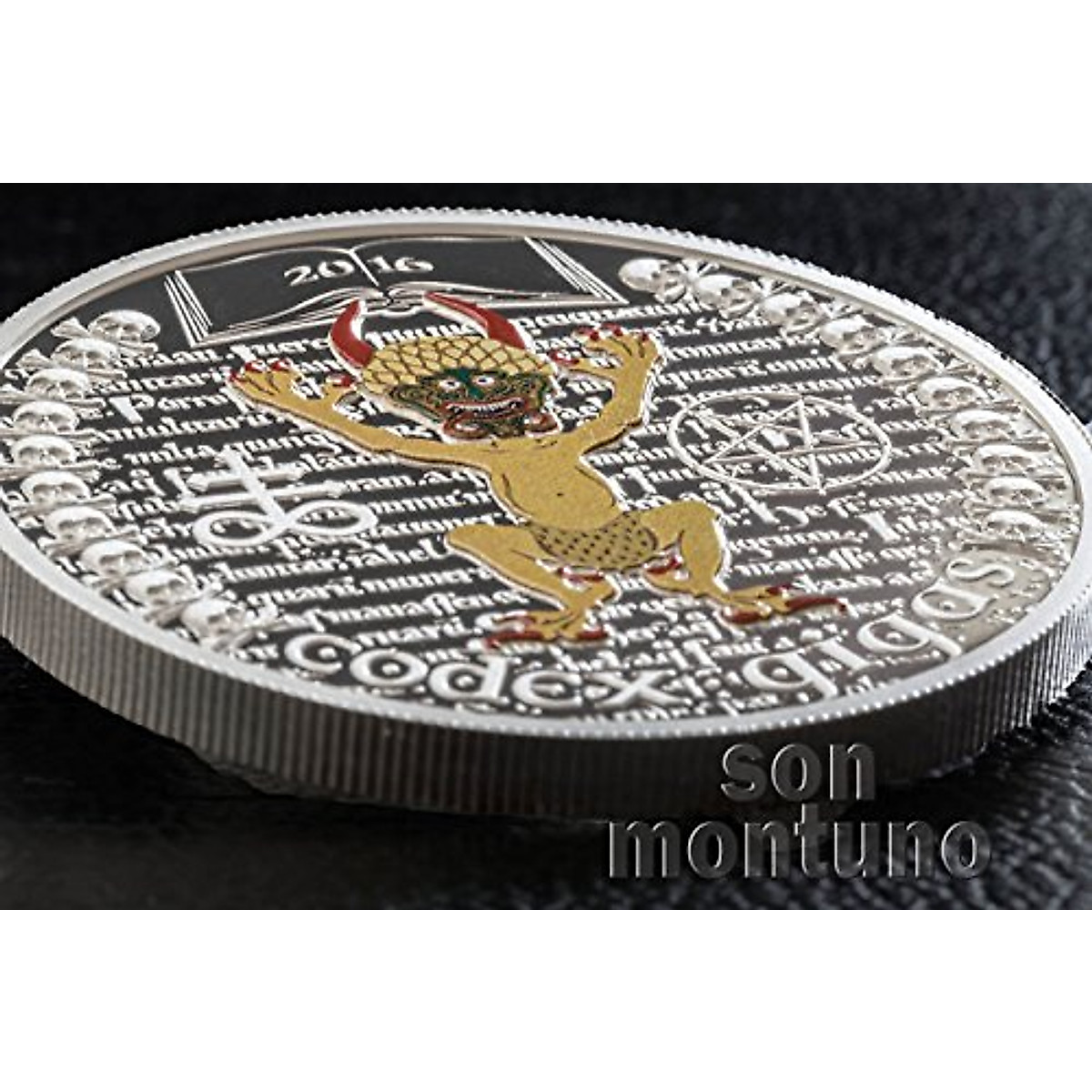 CODEX GIGAS - The Devil's Bible 1 Oz Silver Proof Coin in Box with Certificate of Authenticity"The Dark Side Series" - 2016 Equatorial Guinea 1000 Francs