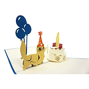 Dog & Cat Pet Birthday 3D Pop Up Greeting Card - For All Occasions - Love, Thank You, Get Well, Congrats - Amazing Gifts For Kids, Family, Friends - Fold Flat, Envelope Included (Cat Birthday)