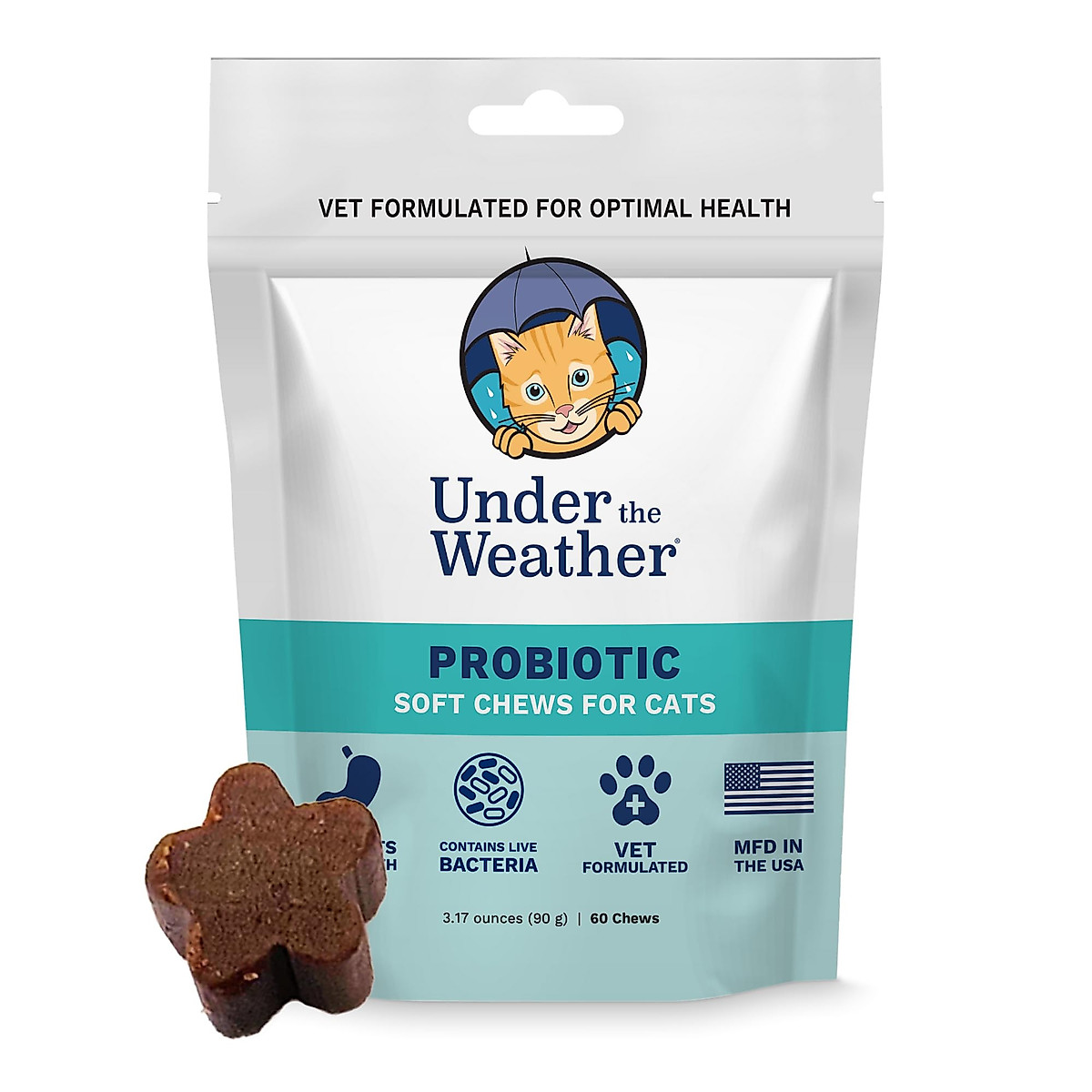 Under The Weather Pet Probiotic Chews for Cats | Promotes Normal Digestion, Balances Healthy Gut Health | 60 Star Shaped Soft Chews