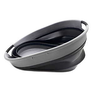 SAMMART 25L(6.6 gallon) Collapsible Oval Laundry Basket-Foldable Storage Container/Organizer-Portable Washing Tub-Space Saving Hamper-Pet Bath Tub,Water capacity 20L(5.28 gallon) (Grey/Black)