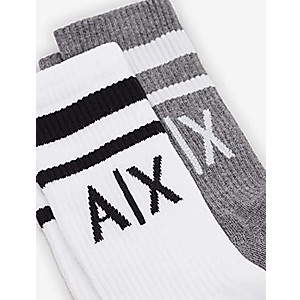 A|X ARMANI EXCHANGE mens Logo Crew 2-pack Socks, White/Melange Grey, Small-Medium US