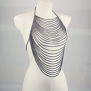 CHRAN Full Body Chain Jewelry for Women Sexy Costume Multilay Silver Metal Chain Harness
