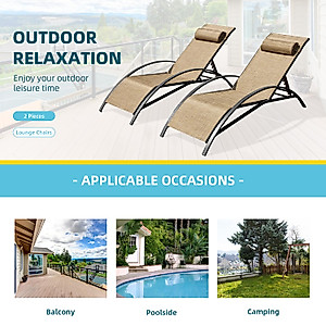 EROMMY All-Weather Textiline Recliner Chairs Set of 2 Outdoor Lounge Chairs with Adjustable Backrest (Arc Brown, Set of 2)