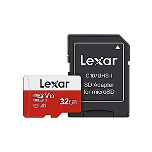 Lexar 32GB Micro SD Card, microSDHC UHS-I Flash Memory Card with Adapter - Up to 100MB/s, U1, Class10, V10, A1, High Speed TF Card