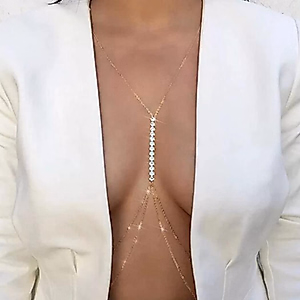 Tgirls Layered Rhinestone Body Chain Sexy Gold Body Belly Chain Beach Body Jewelry Party for Women and Girls