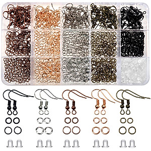 TOAOB 150pcs Mixed Colors Earring Hooks Hypoallergenic Ear Wire Hooks and 1000pcs 4mm Open Jump Rings 200pcs Earring Backs Jewelry Making Findings