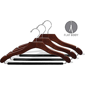 The Great American Hanger Company Wavy Wood Suit Hanger w/Velvet Non-Slip Bar, Box of 100 Space Saving 17 Inch Wooden Hangers w/Walnut Finish & Chrome Hook & Notches for Shirt Dress or Pants