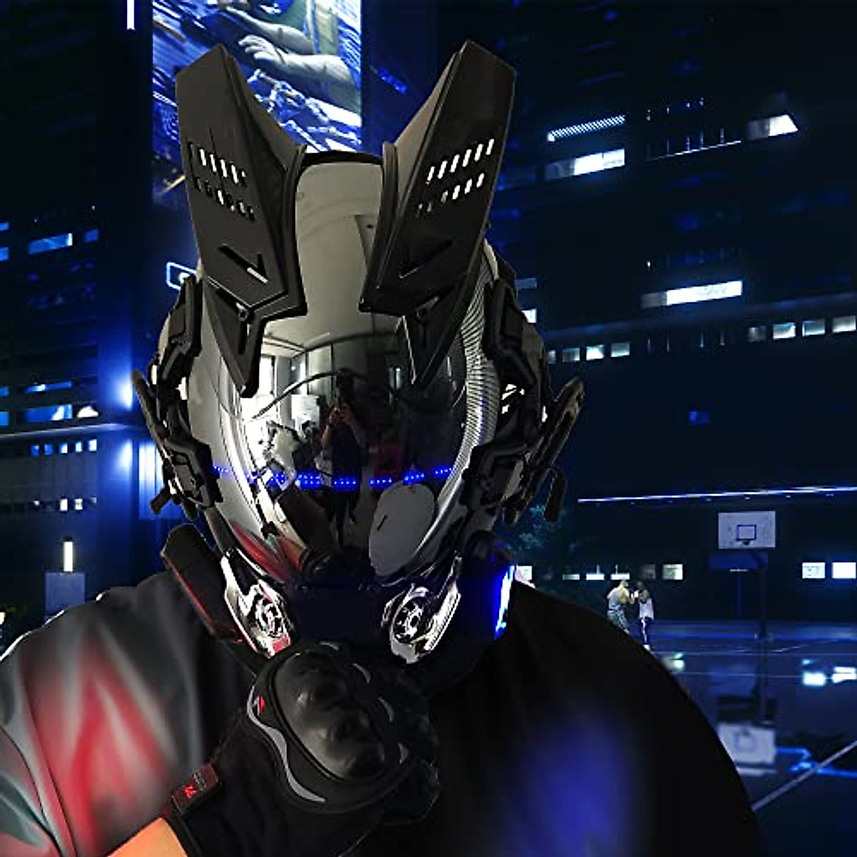 PDLING Cyberpunk Gothic Mask Helmet for Adult,Techwear mask, Halloween Cosplay Costume Accessory with LED Lamp, Futuristic Helmet