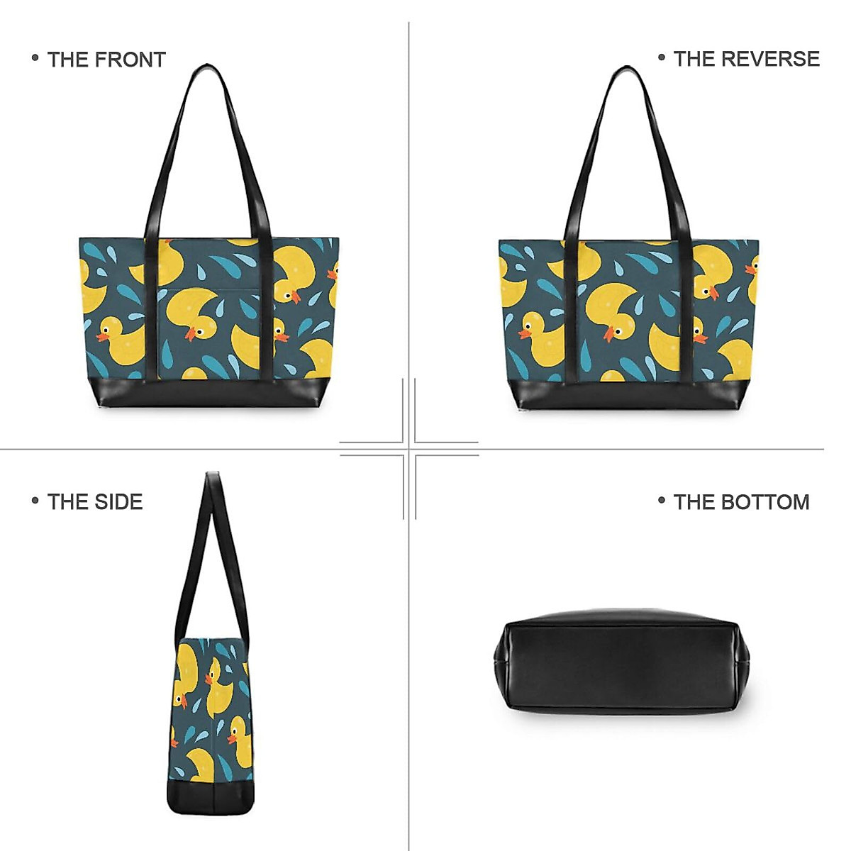 Rubber Duck Laptop Tote Bag for Women Canvas Teacher Tote Bags Travel Work Bag Handbags Purse with Fashion Zipper