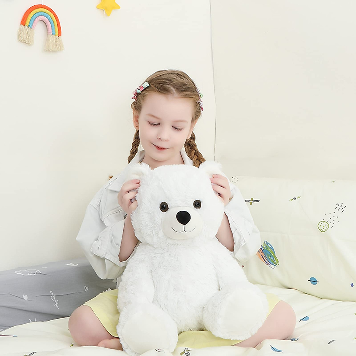 Tezituor White Teddy Bear Stuffed Animal, Cute 18 inch Stuffed Teddy Bear for Girlfriend Kids, Soft Plush Bear Stuffed Animal Valentine's Christmas Birthday Gifts