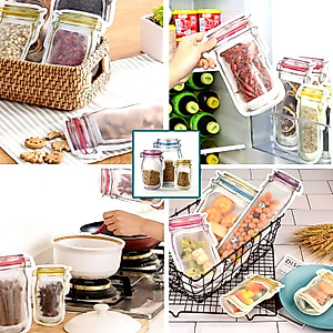 KESTAR 30 Pcs Mason Jar Zipper Bags, Spice Storage Bags, Reusable Food Saver Storage Bags Snacks Zipper Sealed Bags Fresh Bags with 30 PCS Labels for Travel Camping Picnic (Style01 30 PCS)