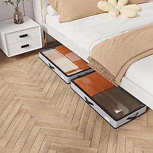 SHIZZO Adjustable Underbed Storage Solution Organizer Bin 30x24.5x5.3 inches Set of 2 - 20 Adjustable Dividers - Use as Shoe Storage or Under Bed Drawers - For Shoes, Clothes, Boots, Toys - Up to 12 Shoes Each organizer - For Closet, Under Bed, Shoe Rack,