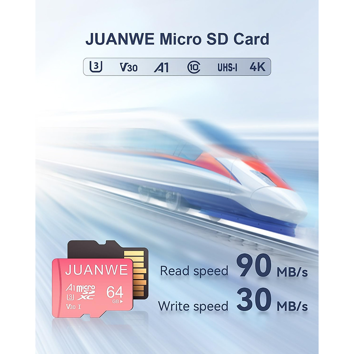JUANWE 5 Pack 64GB Micro SD Card + Adapter 64 GB SD Card Memory Card MicroSDXC V30 4K Video Recording U3 A1 64GB TF Cards for Phone, Dash Cam, Security Camera (5 Pack, Pink)