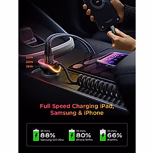 USB C Car Charger Adapter - LISEN 96W 3 Port USB Car Charger Fast Charging Dual PD&QC3.0 with 5.3ft Fast Charge Type C Car Charger Compatible with Samsung Galaxy S22 S21 Note 20 Pixel iPad Pro iPhone