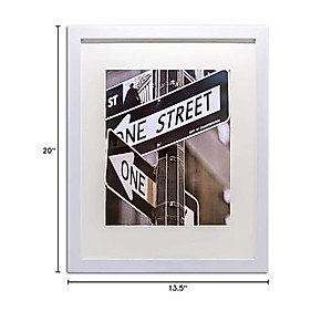 The Display Guys 16x20 White Picture Frame - Solid Pine Wood, Tempered Glass, matted for 11x14 Photo + Collage Mat Board for 4-5x7 Photo