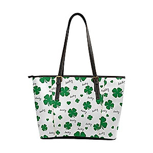 InterestPrint Luck leaf Pattern for Saint Patrick's Day Tote Bag Women's PU Leather Handbag Ladies Shoulder Bag