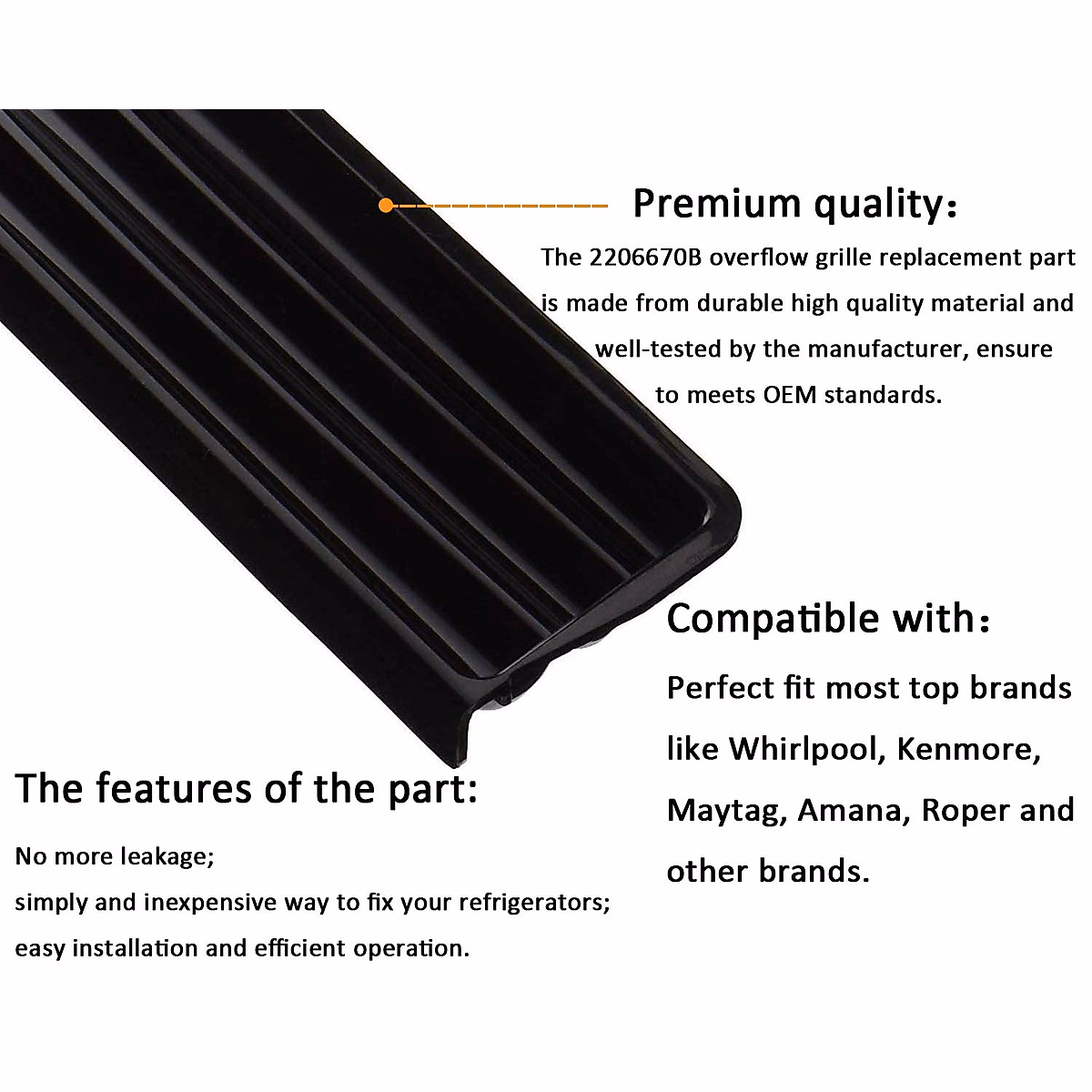 2206670B Overflow Grille Replace for Whirlpool Kenmore Refrigerator Compatible with WP2206670B AP6006547 W10171993 PS11739623 W10189532 W10323446 WP2206670BVP