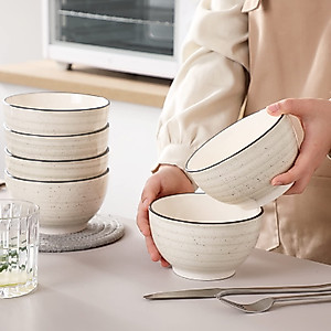 vancasso Bonbon 24oz Stoneware Cereal Bowls 5.5 Inch Microwave & Dishwasher Safe Lead-free Soup Bowls Beige Bowls Set of 6 Kitchen Bowl for Pasta Oatmeal Salad Dessert