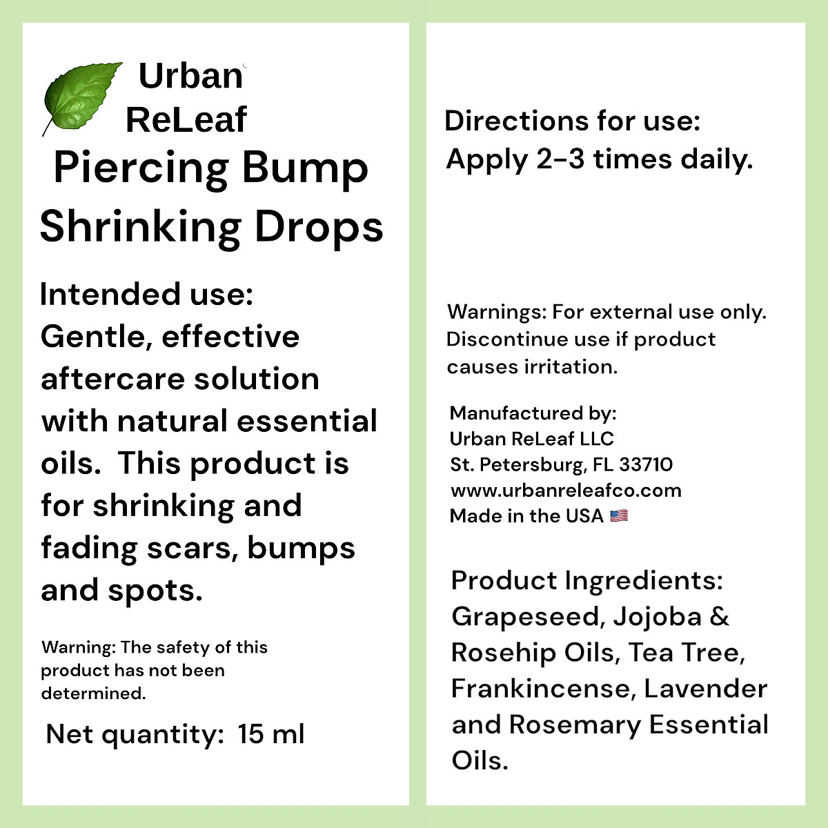 Urban ReLeaf Piercing Bump Shrinking Drops! Keloid Bumps Gentle Effective Aftercare Solution. Natural Essential Oils. Fast Removal Help for Scars Nodules Cartilage Nose Ear Spots. Clean Soothe