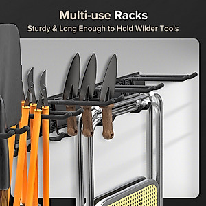 LIHUYAS Garden Tool Organizer Wall Mount Garage Storage Rack 9Pcs, Heavy Duty Tool Garage Organization System for Shovels, Ladders, Chairs,Trimmers, Hoses, Hold Up to 420lbs