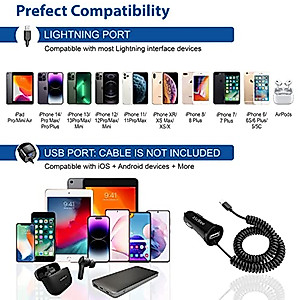 Car Charger for iPhone [Apple MFI Certified] 4.8A/24W 12-24V Cigarette Lighter Plug in Adapter Built-in 3.9ft Lightning Coiled Cable for iPhone 14 13 12 11 Mini Pro Max Plus SE XR XS X 8 7 6 5, iPad