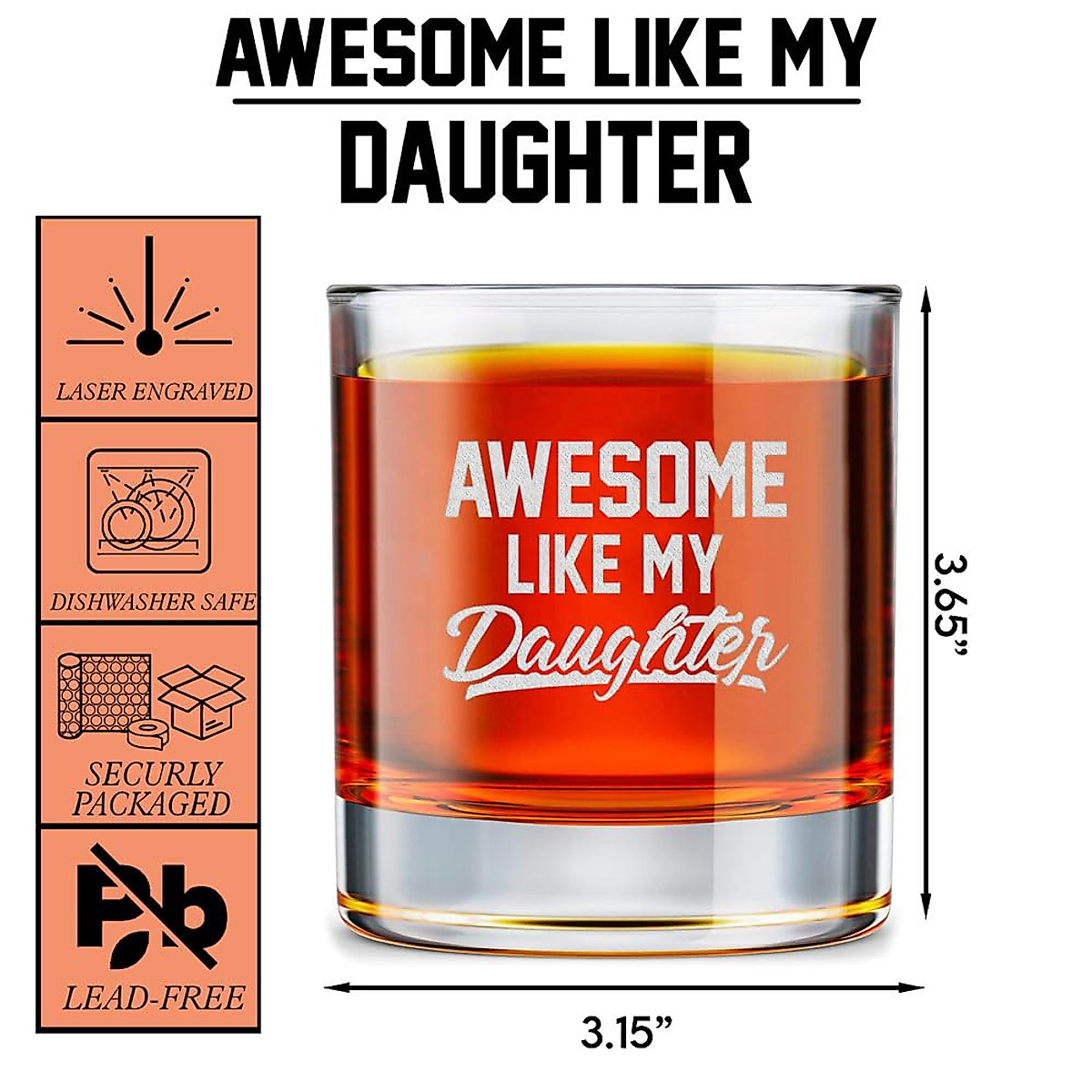 MINIVINE Gifts for Dad from Daughter - Christmas Gifts for Dad - Funny Gifts for Dads, Dad Gifts, Best Dad Birthday Gift, 10oz Whiskey Rock Glass (Awesome Like My Daughter)