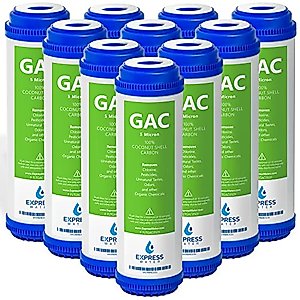 Express Water – 10 Pack Granular Activated Carbon GAC Water Filter Replacement – 5 Micron – 10 inch – Under Sink and Reverse Osmosis System