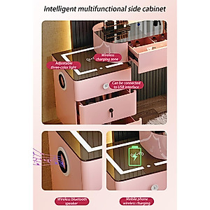 SFJATTA Pink Vanity Dressing Table Set, Wooden Makeup Desk with Cushioned Stool, Girls Women Vanity Desk for Bedroom Dressing Room, for Modern Bedroom Small Space (Pink Table) (Size : 80cm/31.5in)