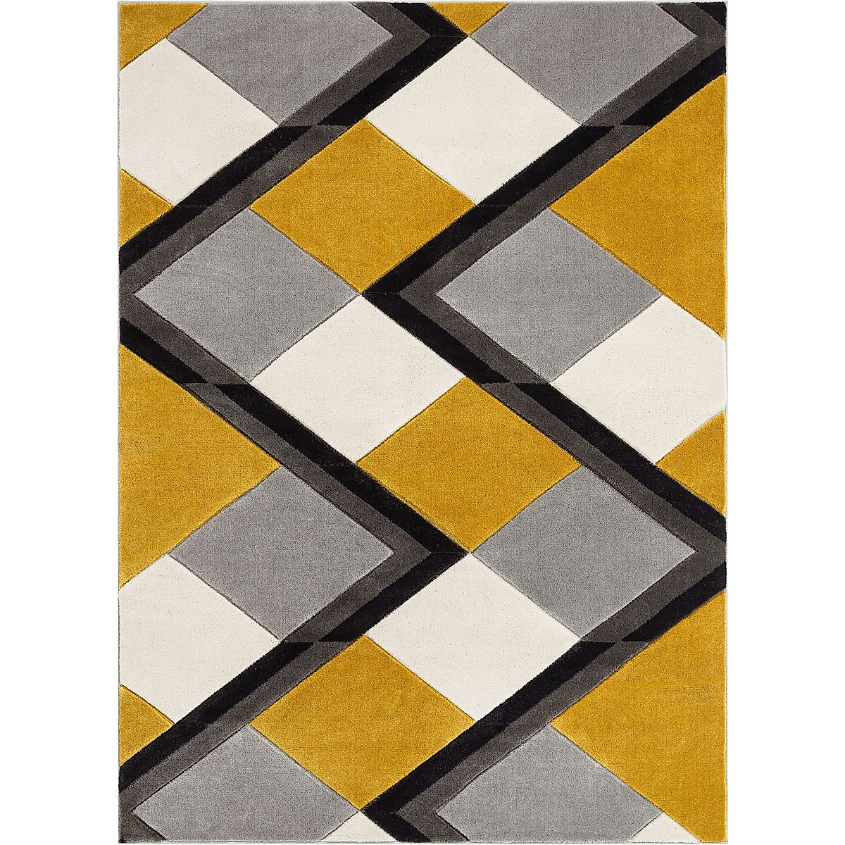 Well Woven Good Vibes Nora Gold Modern Geometric Stripes and Boxes 5'3" x 7'3" 3D Texture Area Rug