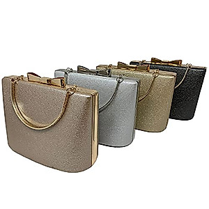 Cirilla Women PU Evening Bag Clutch Purse Crossbody Bag with Bow-style lock for Wedding Cocktail Party Banquet (SILVER)
