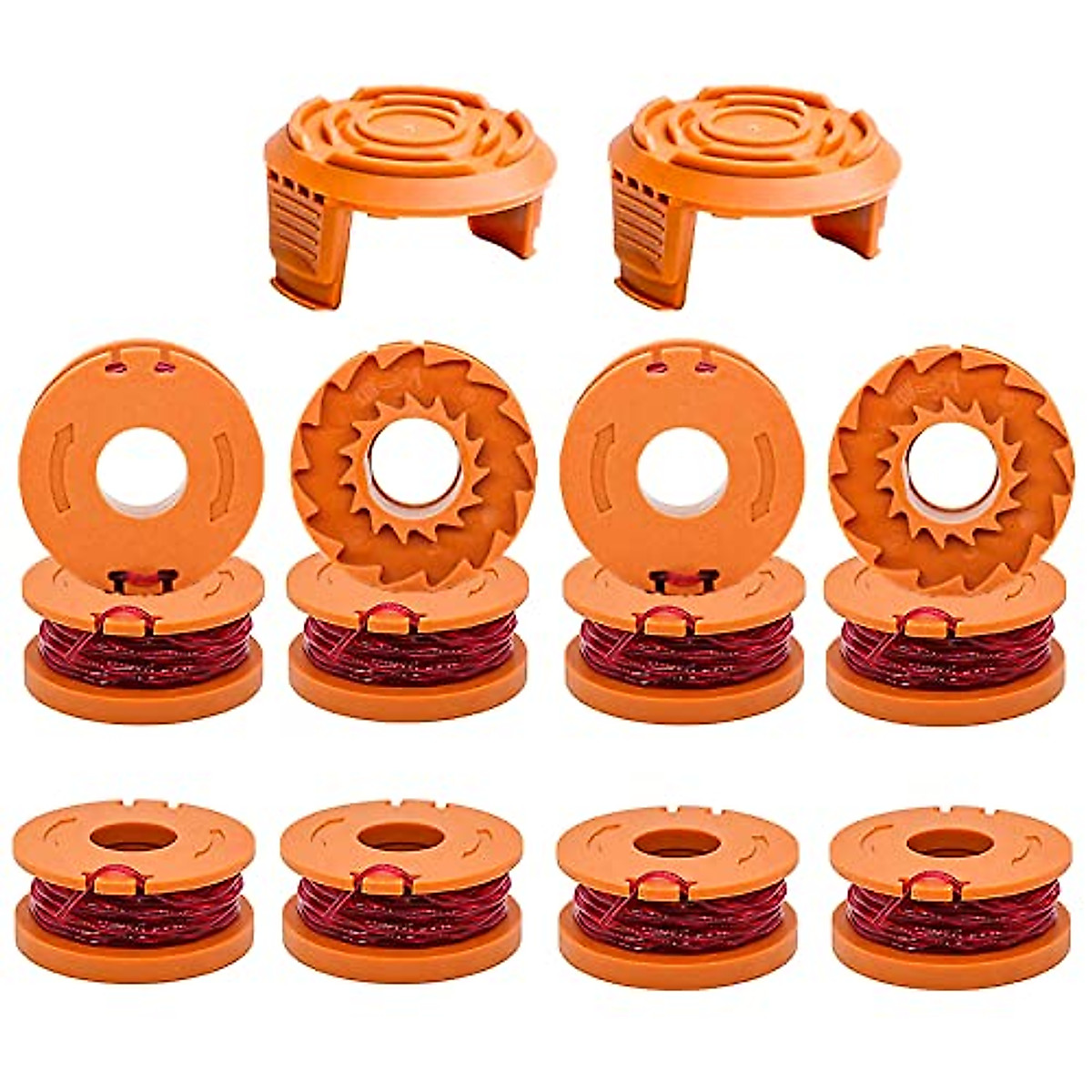 KAKO Replacement Spool for Worx Weed Eater String,10ft 0.065" Trimmer Spool Line for Worx WA0010 WA0004 WG151 WG155 WG163 WG170 WG175 WG180 Weed Wacker String(12 Spools+2Caps)
