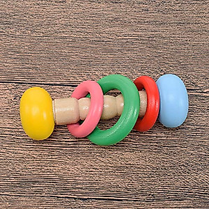 Toyfun Baby Rattle Set 4 Pack Colorful Wooden Educational Grasping Rattle for Newborn Montessori Hand Bell Toy Suitable from Birth