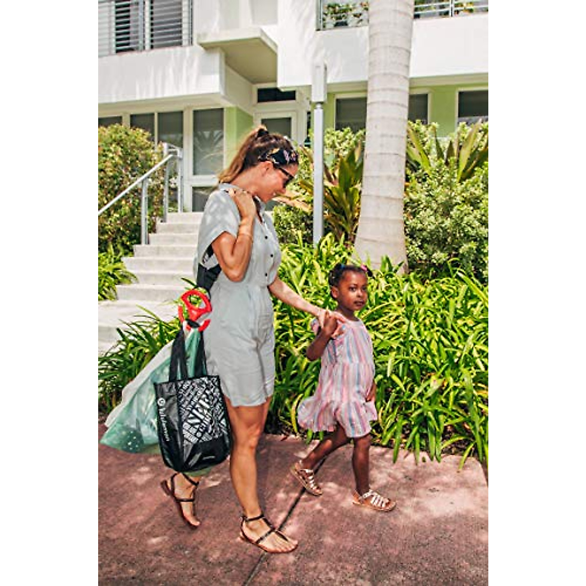 Combigrip Red Grocery Bag Handle Shopping Bag Carrier holds up to 300lbs Hands Free Concept Including Shoulder Strap For Safe Carrying with Dual Hooks and Comfortable Grip