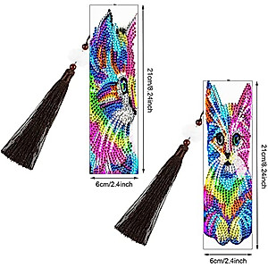 Paint Cat Diamond Painting Bookmark - pigpigboss 2 Pieces Bookmark Diamond Dots Kit Crystal Rhinestone Diamond Painting Cat Bookmark with Tassel for Adult Child Book Decor Arts Gift