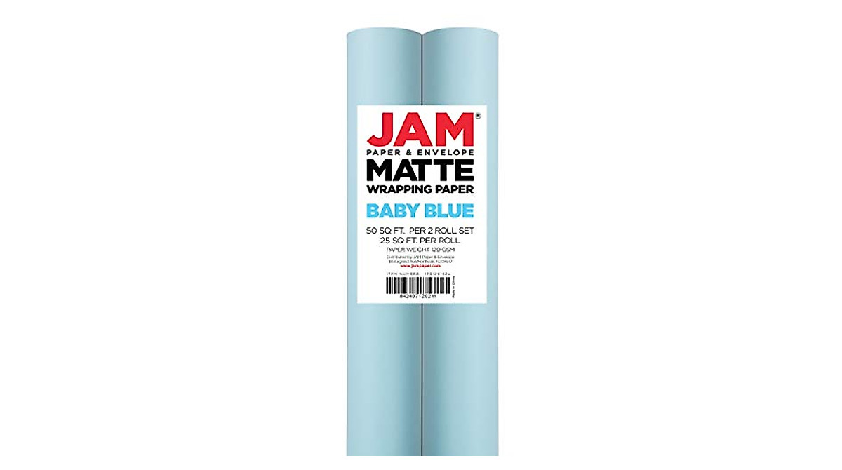 JAM Paper Gift Wrap - Matte Light Baby Blue, 2 Rolls, 50 Sq Ft
