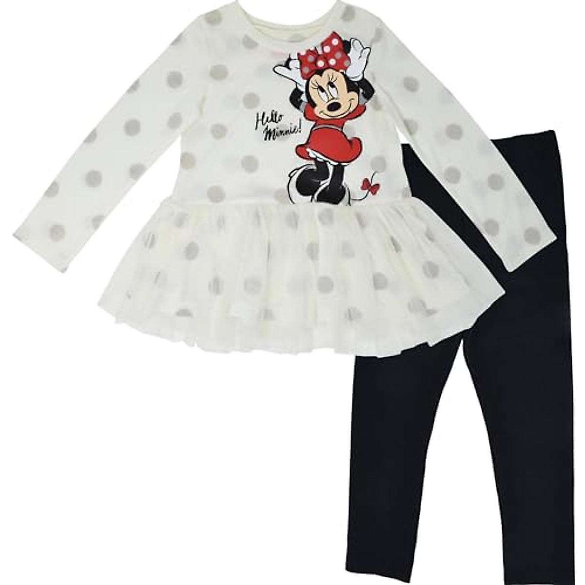 Disney Minnie Mouse Infant Baby Girls T-Shirt and Leggings Outfit Set Polka Dots White/Black 18 Months
