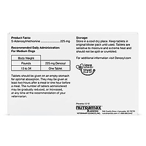 Nutramax Denosyl Liver and Brain Health Supplement for Medium Dogs - With S-Adenosylmethionine (SAMe), 30 Tablets