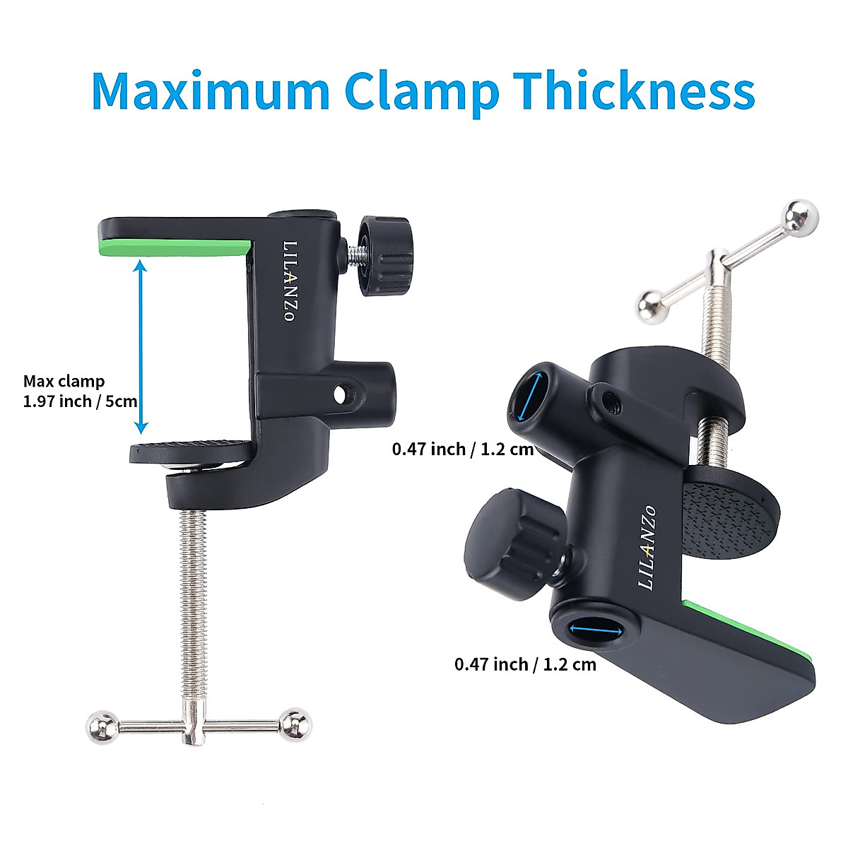 2-IN-1 Table Mount Clamp, LILANZo Heavy-Duty Metal Mic Clamp Holder for Microphone Suspension Boom Scissor Arm Stand Holder & Overhead Phone Mount Stand, Fits up to 1.97"/5cm Desktop Thickness