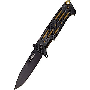 Spring Assisted Knife Black Stainless Blade, Black Aluminum Handle, 5"