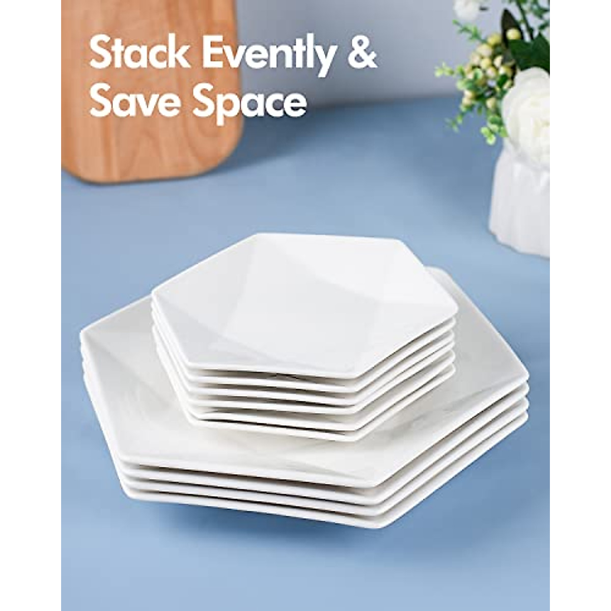 Delling Appetizer Plates Set - Ceramic 7 inch White Dessert Plates/Serving Plates/Salad Plate- Dinnerware Dishes Set for Snacks, Pasta, Side Dishes -Serving Plates Set of 6