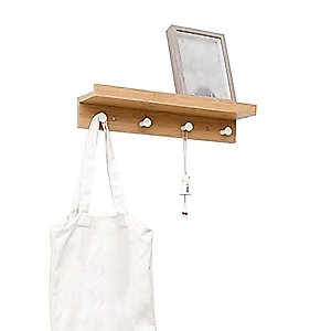 PIBM Stylish Simplicity Shelf Wall Mounted Floating Rack Shelves Solid Wood Storage Hooks Living Room 3 Colors,4 Sizes Avaliable, Wood Color , 61.1X8X12cm
