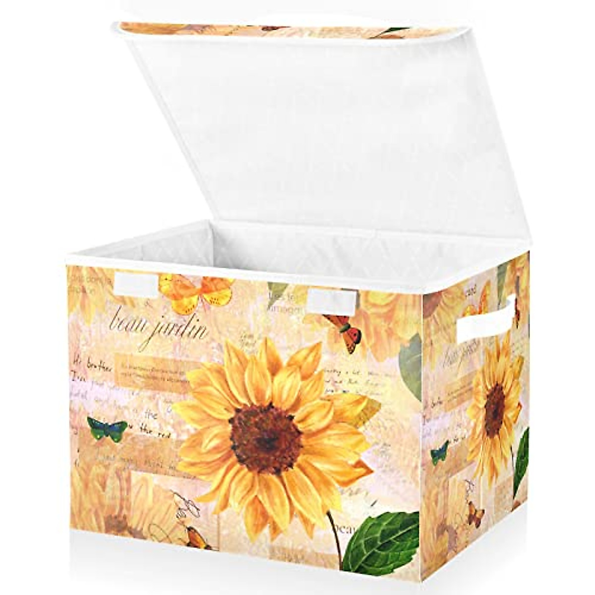 innewgogo Sunflowers Butterflies Storage Bins with Lids for Organizing Foldable Storage Box With Lid with Handles Oxford Cloth Storage Cube Box for Study Room
