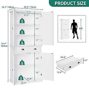YITAHOME 72'' Farmhouse Kitchen Pantry Storage Cabinet, Tall Freestanding Cupboard with Drawer and Adjustable Shelves, Sideboard Buffet Cabinet for Kitchen, Dining Room, Living Room, White