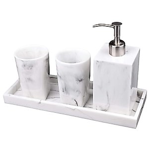 DOITOOL 1 Set Bathroom Four Piece Set Wall Bathroom Organizer Vanity Toothbrush Cup Bathroom Accessories Ceramic Shampoo tub Tray Bathroom soap Dispenser Tray Cups Liquid Combination