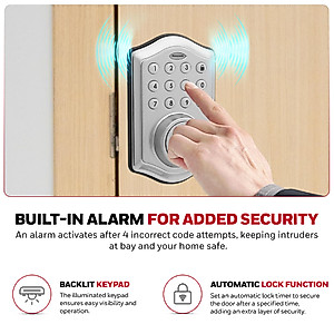 Honeywell Safes & Door Locks - Keyless Entry Door Lock with Smart Electronic Keypad Deadbolt - Easy Installation & 50 Different User Pin Codes - Auto Lock - Satin Nickel - 2.9 x 2 x 6.2 in - 8712309