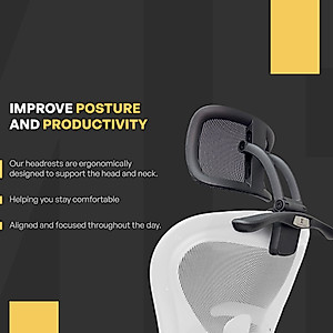 ERGOKING Headrest for Office Chair Headrest Attachment Compatible with Herman Miller Aeron Remastered - Fully Adjustable Height & Tilt, Removable Coat Hanger - Black Frame, Black Onyx Mesh.